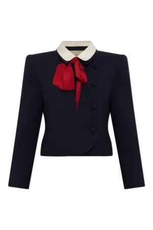 Valentino Garavani Cropped Wool Blazer With Contrasting Collar - Navy Blue