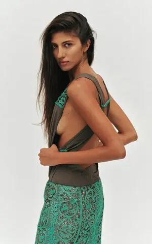 Christopher Esber Bac Lasercut Lace Jersey Leather Tank Top
