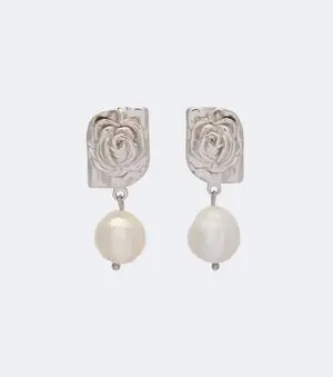 Magda Butrym Floral Faux Pearl Drop Earrings - Silver