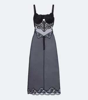 Dolce & Gabbana Lace-trimmed Silk-blend Midi Dress - Black