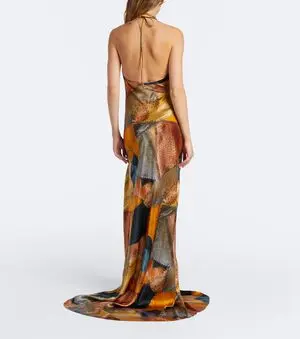 Roberto Cavalli Draped Printed Silk Satin Maxi Dress
