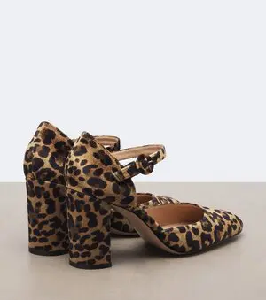 GIANVITO ROSSI Leopard Print Velvet Pumps With Buckle-fastening Ankle Strap - Gold