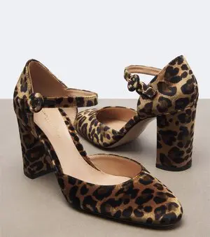 GIANVITO ROSSI Leopard Print Velvet Pumps With Buckle-fastening Ankle Strap - Gold