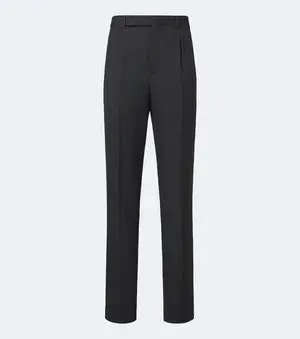 Saint Laurent Pinstripe Wool Straight Leg Trousers - Grey