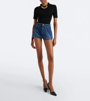 MUGLER Pleated Denim Shorts