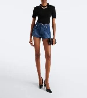 MUGLER Pleated Denim Shorts