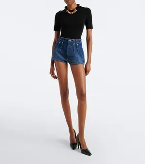 MUGLER Pleated Denim Shorts