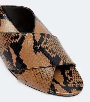 Le Monde Beryl Luca Snake-effect Leather Mules - Brown