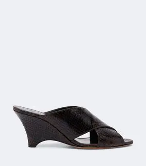 Le Monde Beryl Luca Snake-effect Leather Mules - Brown
