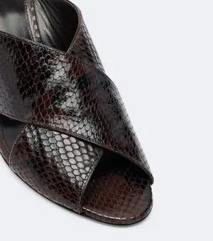 Le Monde Beryl Luca Snake-effect Leather Mules - Brown