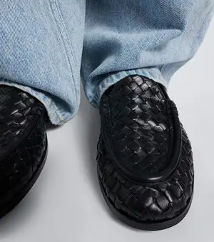 Bottega Veneta Silenzio Intrecciato Leather Loafers - Black