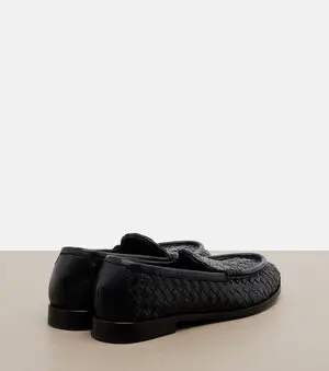 Bottega Veneta Silenzio Intrecciato Leather Loafers - Black