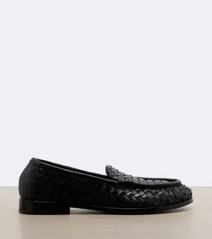 Bottega Veneta Silenzio Intrecciato Leather Loafers - Black