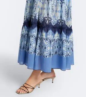 La DoubleJ Nymph Printed Tiered Cotton Maxi Dress - Blue