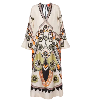 La DoubleJ Twin Flame Printed Silk Twill Midi Dress - White