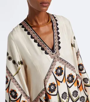 La DoubleJ Twin Flame Printed Silk Twill Midi Dress