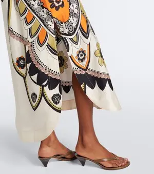 La DoubleJ Twin Flame Printed Silk Twill Midi Dress