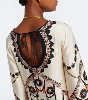 La DoubleJ Twin Flame Printed Silk Twill Midi Dress
