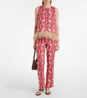 La DoubleJ 24/7 Printed Cotton Straight Pants - Red