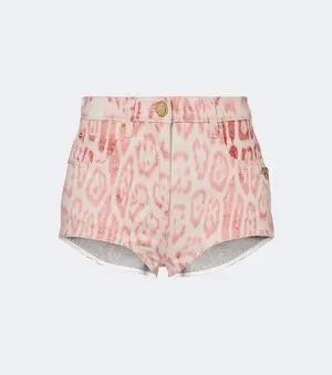 Roberto Cavalli Leopard-print Denim Shorts - Pink