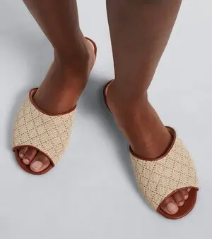 Manolo Blahnik Raffia-effect Open-toe Slides