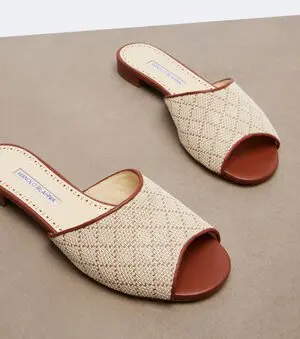 Manolo Blahnik Raffia-effect Open-toe Slides