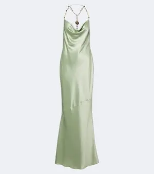 Retrofete Odalis Beaded Draped Maxi Dress - Green
