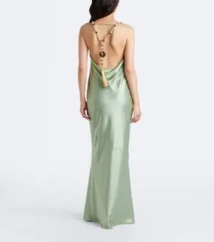 Retrofete Odalis Beaded Draped Maxi Dress - Green