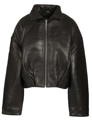 ROTATE BY BIRGER CHRISTENSEN ROTATE Black Leather Boxy Cropped Jacket Black