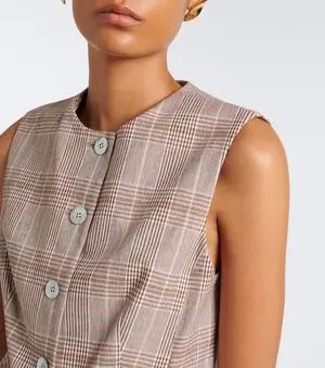 Veronica Beard Lois Plaid Cotton And Linen-blend Vest - Brown