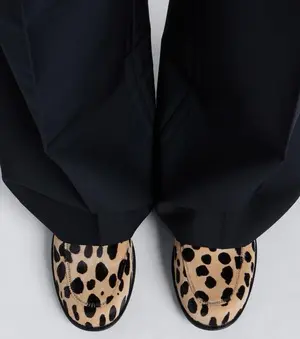 TOD'S Gommino Leopard Print Calf Hair Driving Shoes - Beige
