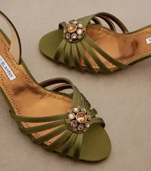Manolo Blahnik Embellished Satin Slingback Sandals