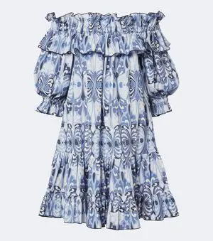 La DoubleJ Breakfast Printed Cotton Poplin Minidress - Blue