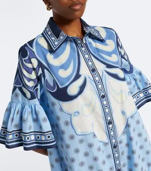 La DoubleJ Choux Printed Cotton Poplin Shirt Dress - Blue
