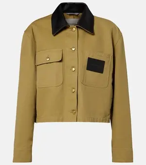 Balenciaga Cropped Cotton Jacket With Leather Trim - Beige