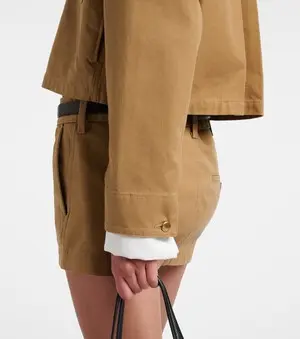 Balenciaga Cropped Cotton Jacket With Leather Trim - Beige