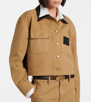 Balenciaga Cropped Cotton Jacket With Leather Trim - Beige