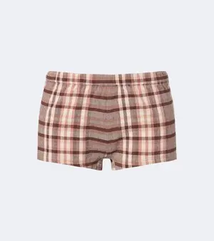 Staud Nilo Checked Linen-blend Shorts - Pink