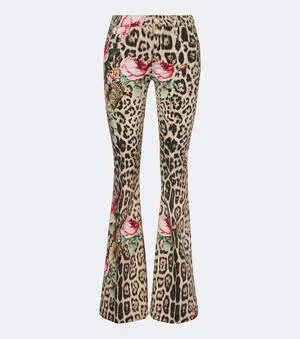 Roberto Cavalli Leopard And Floral Print Flared Jeans - Beige