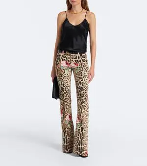 Roberto Cavalli Leopard And Floral Print Flared Jeans