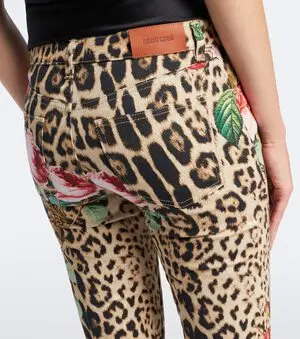 Roberto Cavalli Leopard And Floral Print Flared Jeans