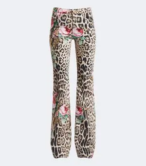 Roberto Cavalli Leopard And Floral Print Flared Jeans - Beige