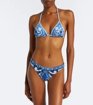 La DoubleJ Printed Triangle Bikini Top - Blue