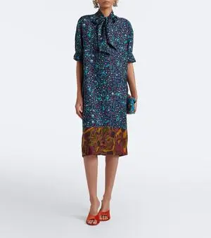 Dries Van Noten Printed Tie-neck Midi Dress