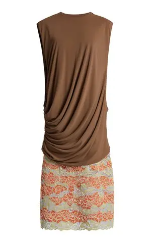 Christopher Esber Interlocked Lace Draped Muscle Tank Cotton-blend Midi Dress - Brown