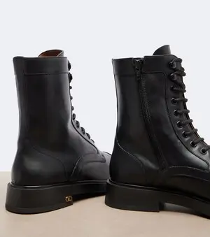 Valentino Garavani Vlogo Lace-up Leather Combat Boots