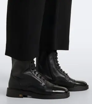 Valentino Garavani Vlogo Lace-up Leather Combat Boots