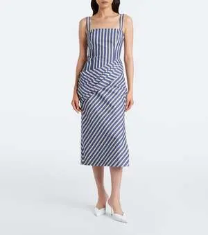 Carolina Herrera Striped Draped Cotton Cocktail Dress