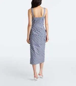 Carolina Herrera Striped Draped Cotton Cocktail Dress