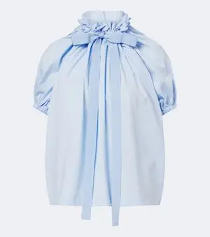 PATOU Cotton Jersey Top With Bow Detail - Blue